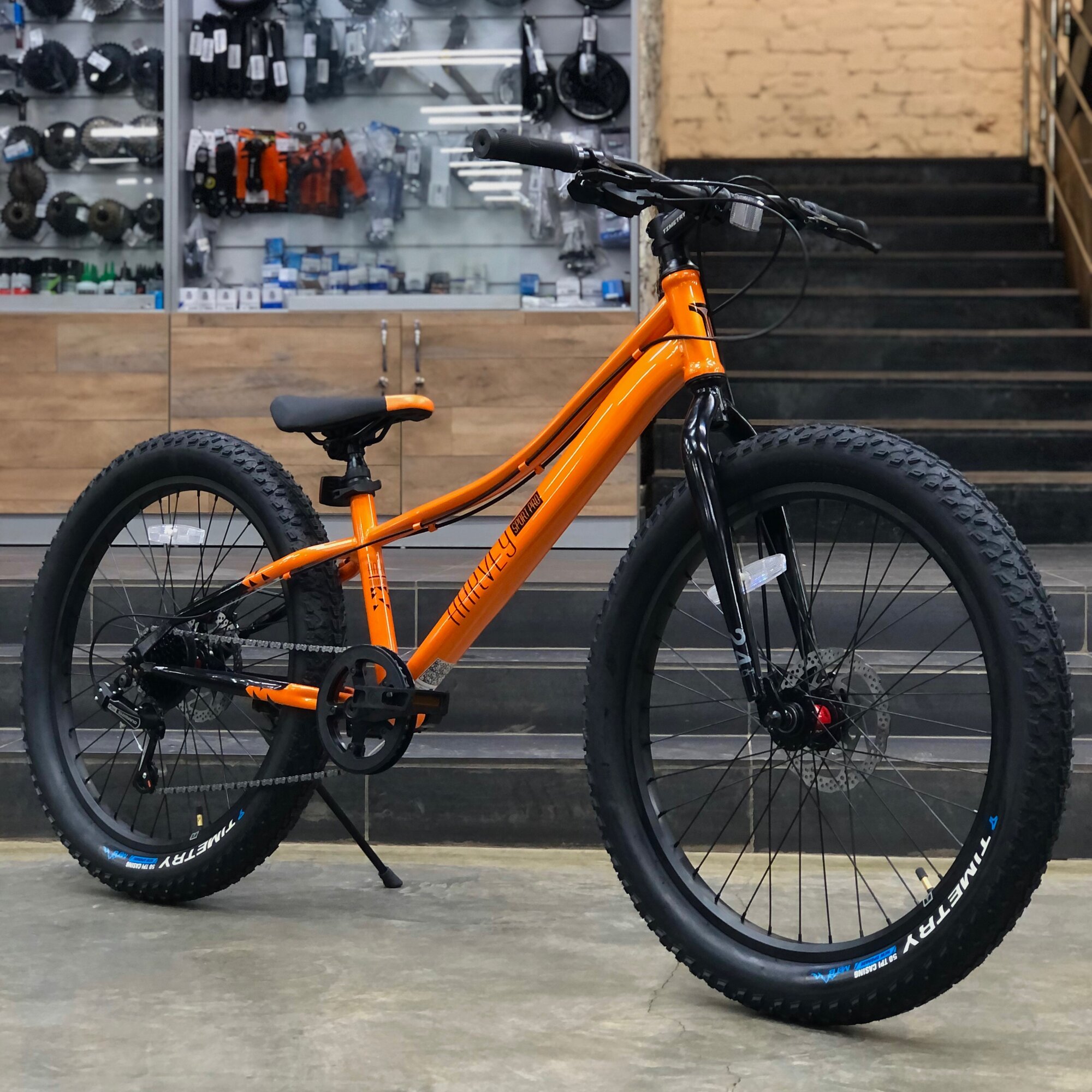 Подростковый велосипед полуфэтбайк BREND TIMETRY ORIGINAL TT274, диаметр колёс 24, 7 скоростей, оранжевый, рама сталь