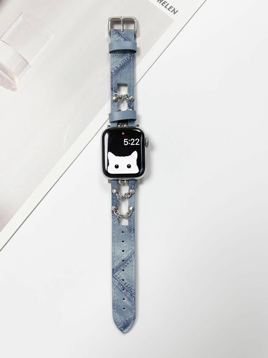 Кожаный Ремешок Для Часов С Двойной Цепочкой И Полым Модным Дизайном, Размер IWatch 42мм 45мм 44мм 46мм 49мм, Подходит Для Apple Watch Серии 1-10 SE ULTRA 2