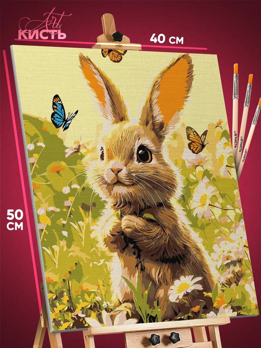 Картина по номерам на холсте с подрамником 40х50 Животные заяц кролик