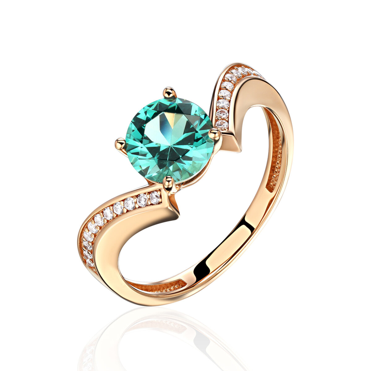 Кольцо, красное золото, 585 проба, фианит, турмалин