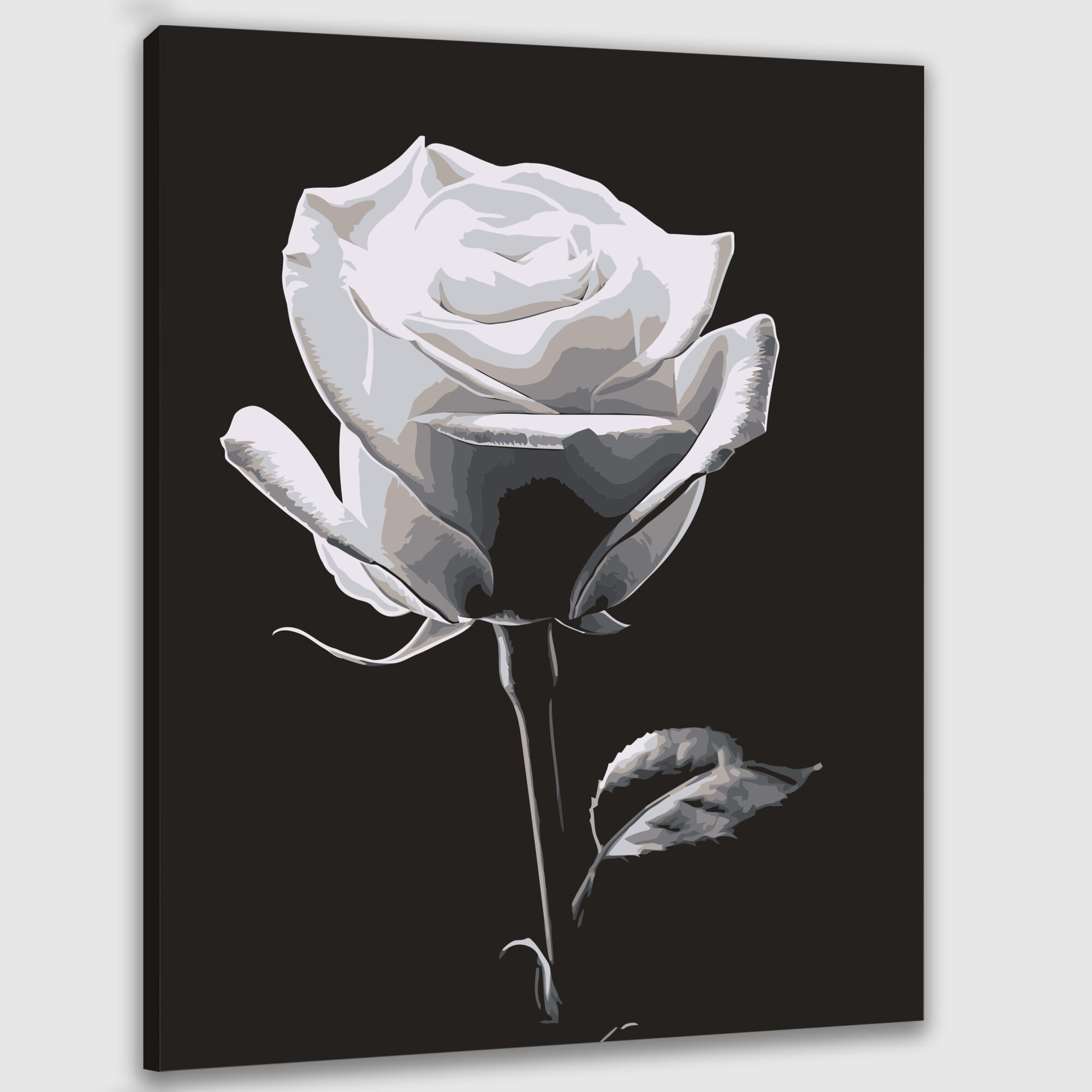 Картина по номерам 40x50 см, черно-белая фотография, роза, детали, красота, лепестки, монохромная палитра, тени