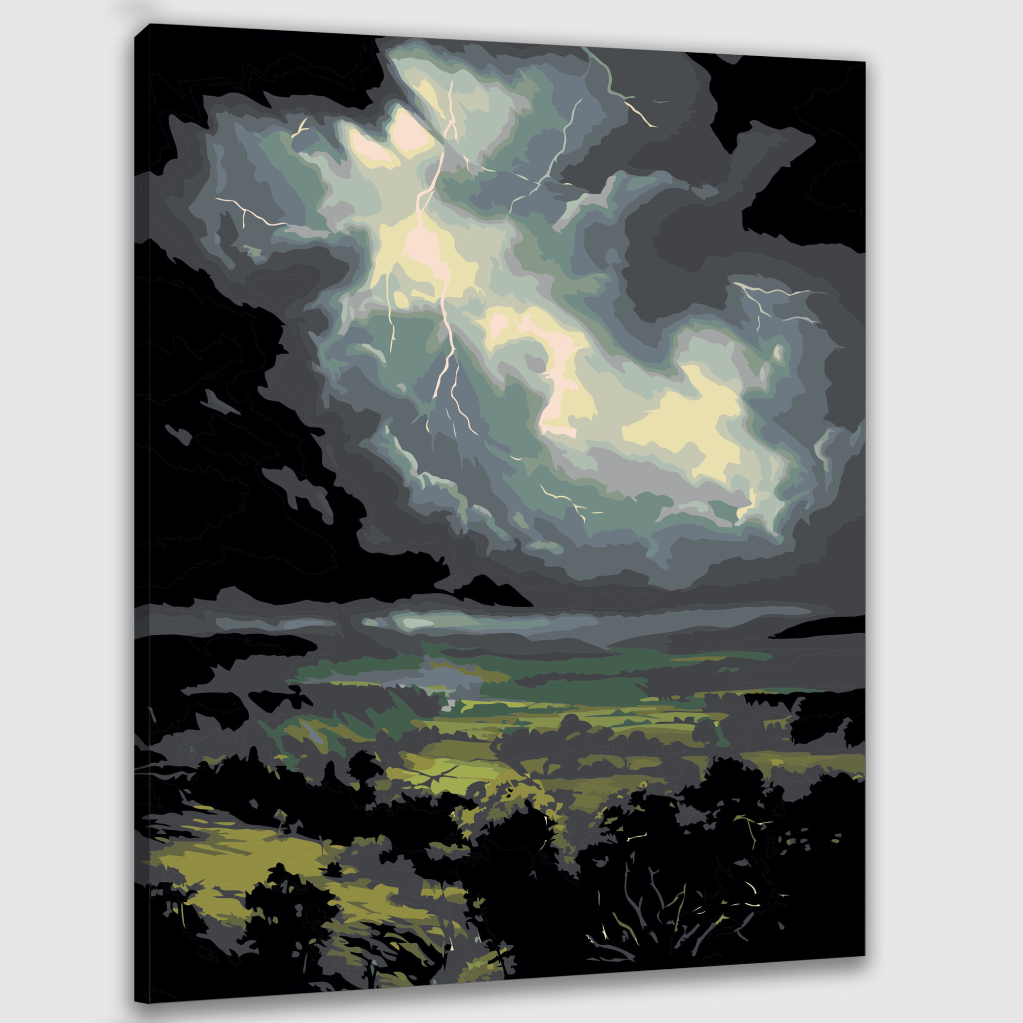 Картина по номерам 40x50 см, летняя гроза, масляные краски, темные облака, молнии, проливной дождь, атмосферная сцена