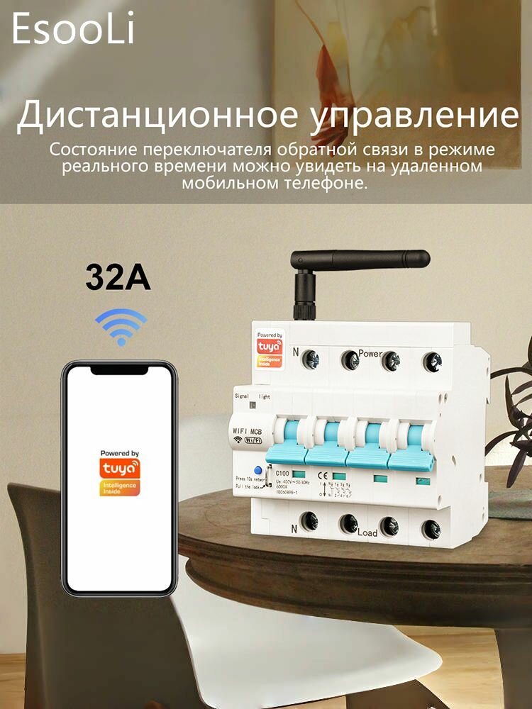 4P 32A Wifi Умный Автоматический Выключатель Tuya