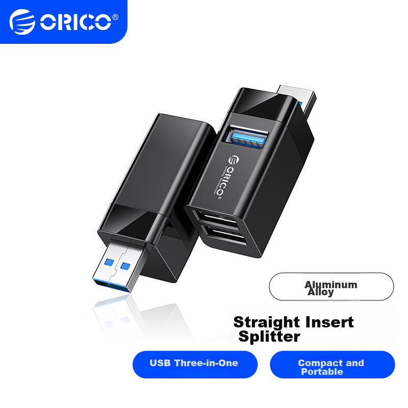 ORICO USB Hub MINI, Three-Port Expansion Dock, Direct Plug-In Multi-Interface Adapter, Black