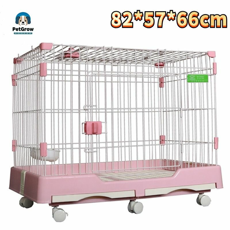 Утолщенная клетка для домашних животных с универсальными колесами-820*570*660-розовый-PetGrow