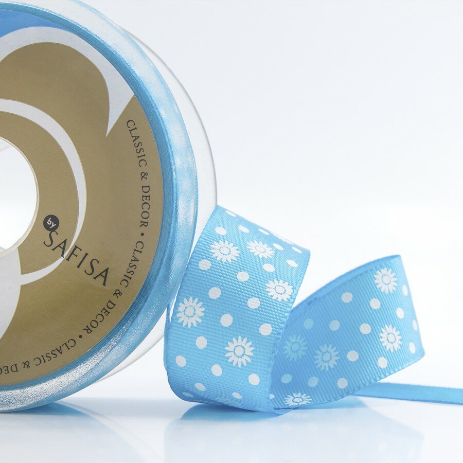 Лента репсовая SAFISA с напечатаным рисунком, 25 мм, 15 м, цвет 16, бирюзовый