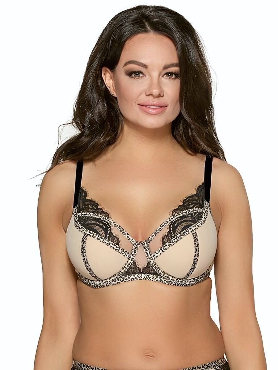 Бюстгальтер-невидимка Бюстгальтер на косточках с отделкой кружевом и леопардовым кантом 70D