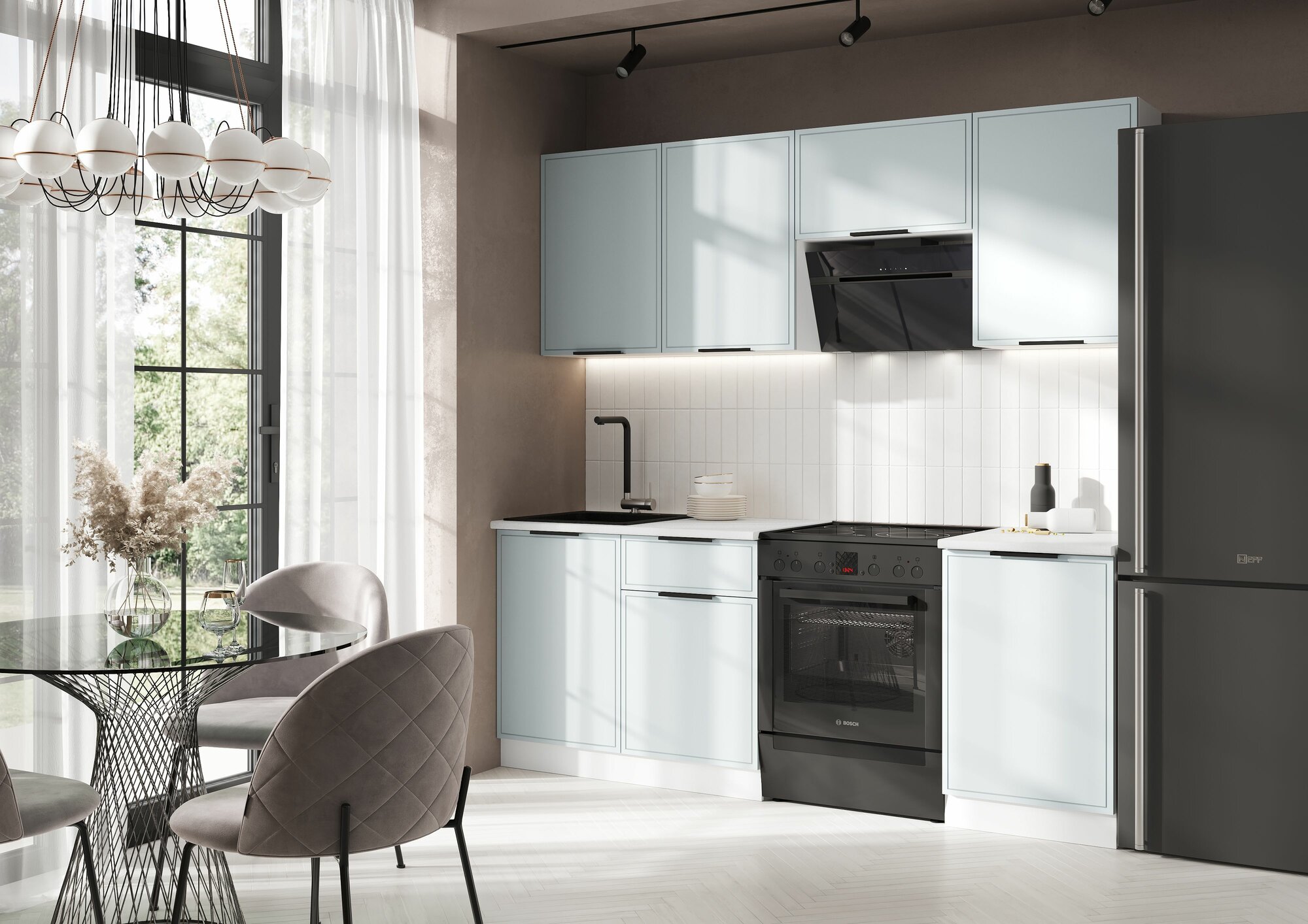 Кухня Николь 2,1м (Браш Деним Блю) (Антарес) (Миф)