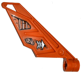 Bionicle Wing Small / Tail with Axle Hole with Ninja Skull with Crossed Swords and Cog Mechanical Pattern on Right Side (Stickers) - Set 70602, 61800pb03R Dark Orange U