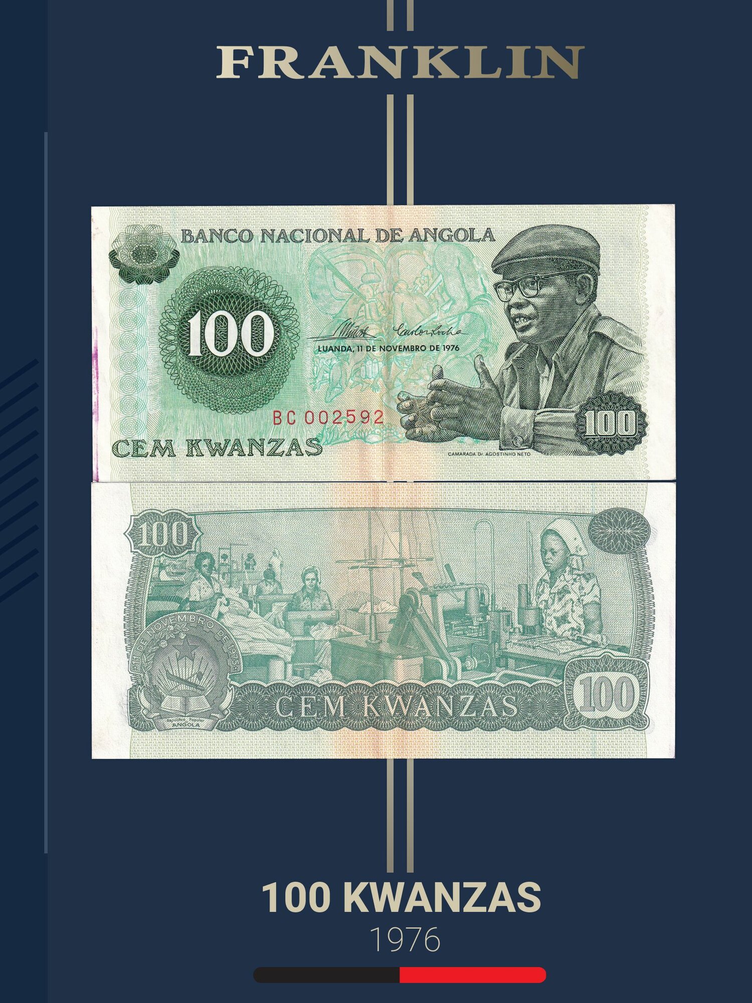 Банкнота Ангола 100 кванза 1976 год (VF) Pick 111a