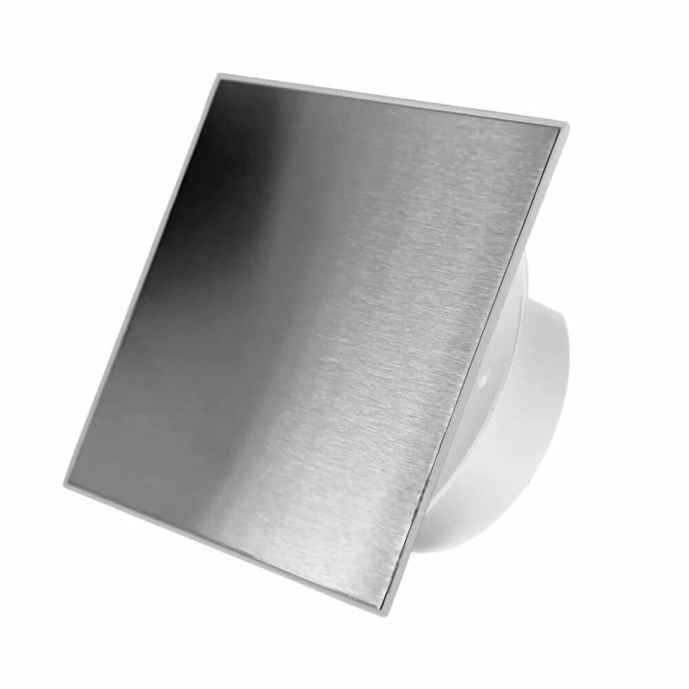 Вытяжной тонкий вентилятор SlimVent МV 100, металл квадрат нержавеющая сталь матовый