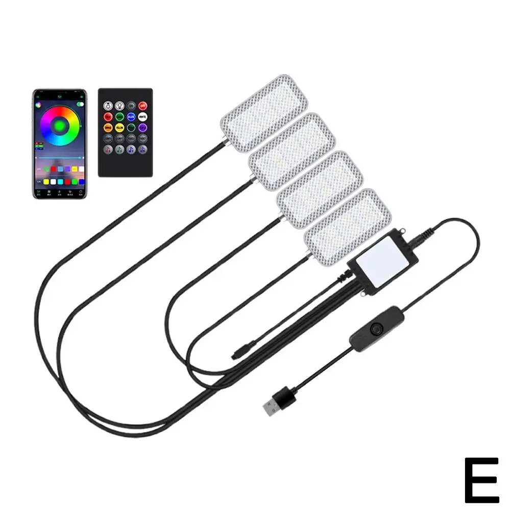Светодиодный автосвет для салона, RGB, цвет E, USB