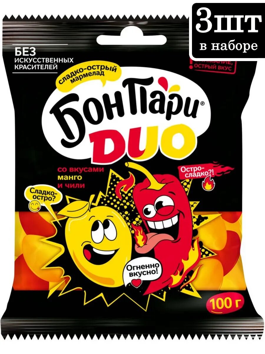 Мармелад Бон Пари Duo сладко-острый Манго Чили 100 г * 3 шт