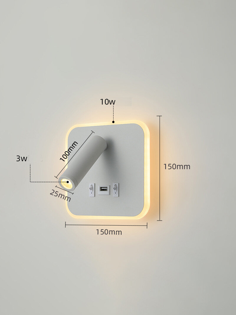 Настенный светильник LJHI, с USB-разъёмом для зарядки, светодиодный, белый