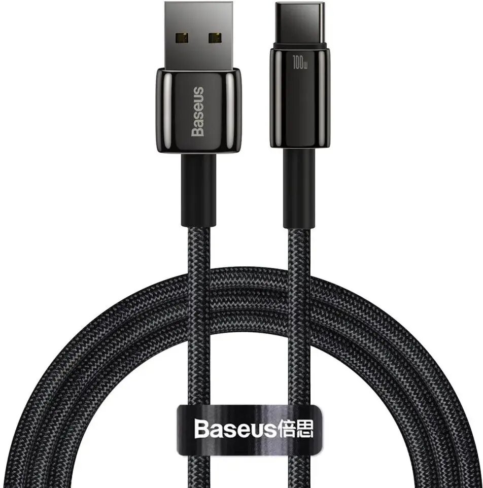 Кабель Baseus Tungsten Gold Fast Charging Data Cable USB to Type-C 100W 1m Black (CAWJ000001)