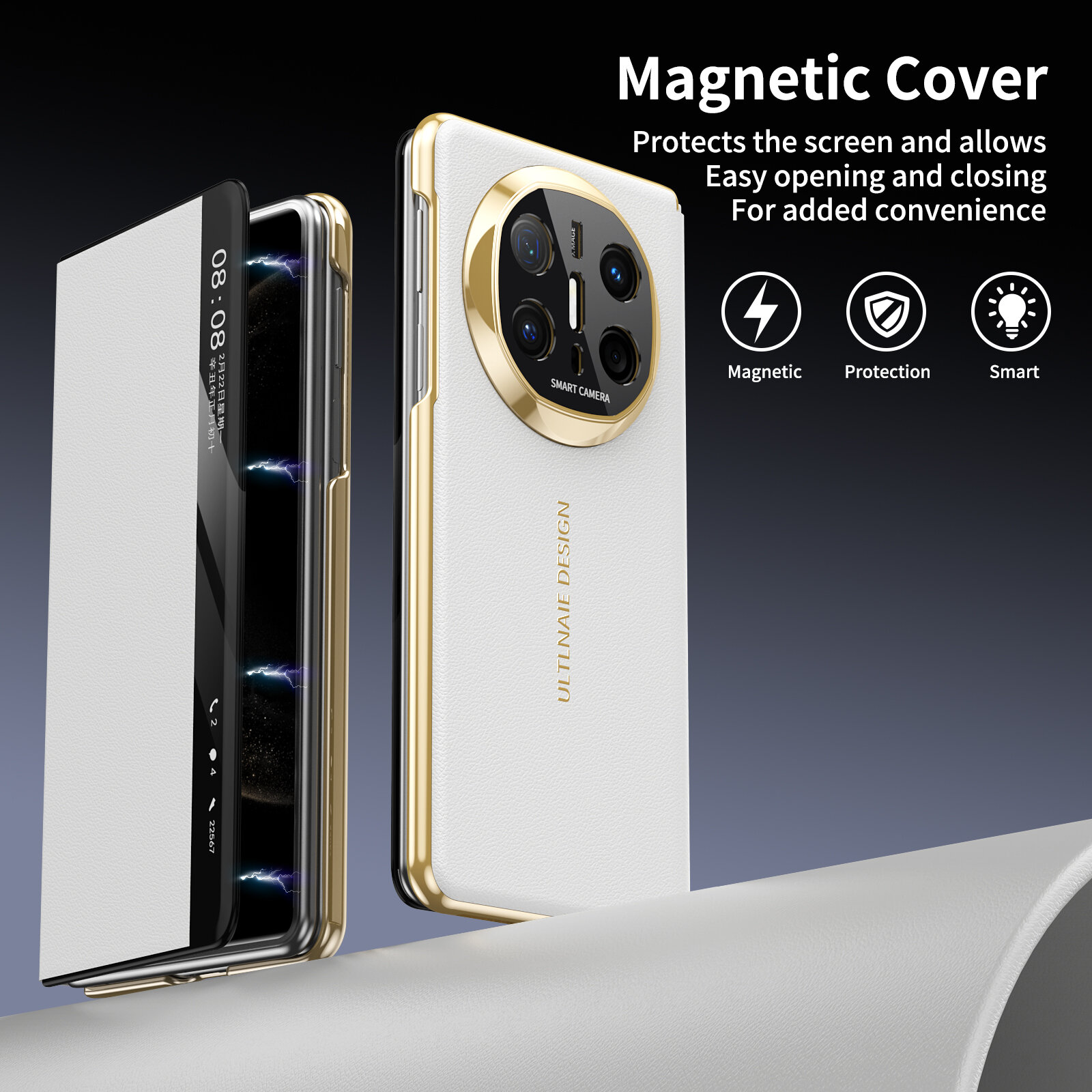 Чехол для Huawei Mate X6 Чехол Huawei MateX6, глянцевая поверхность, металл, пластик, защита камеры, ударопрочный, встроенная подставка, Huawei, Huawei Mate X6, чехол-кардиомонитор, white