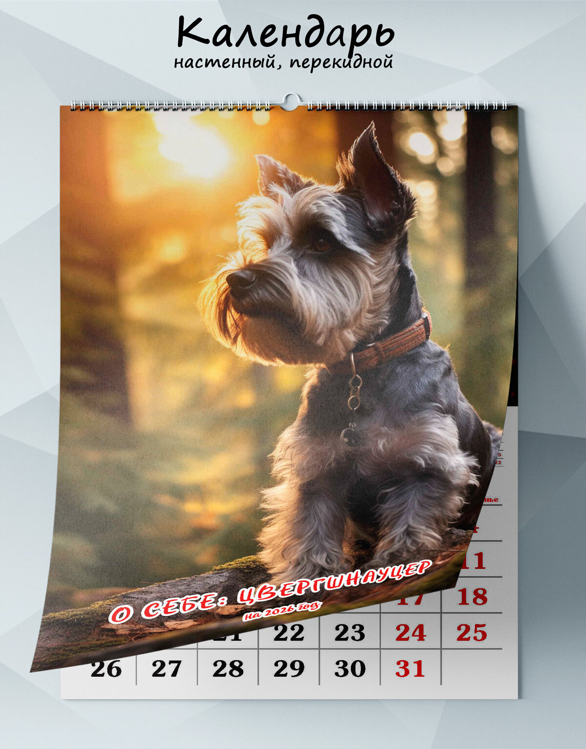 Календарь настенный, перекидной "О себе: Цвергшнауцер" на 2026 год