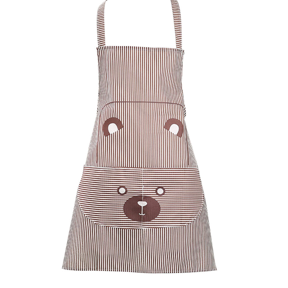 Polyester милый мультипликационный стиль полосатый кухонный фартук с карманом для женщин (кофе)