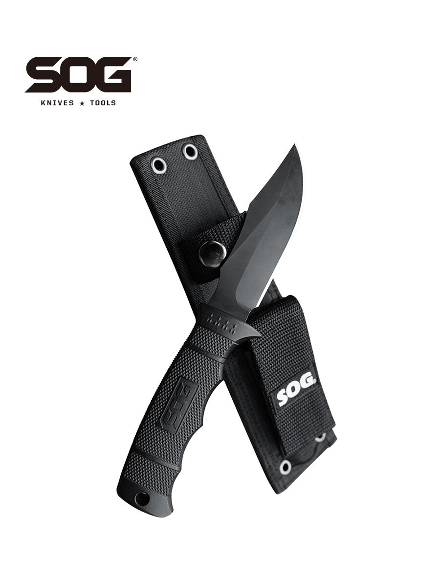 SOG Seal Pup Elite Mini, Черное фиксированное лезвие, Лезвие из нержавеющей стали AUS-8, E37M