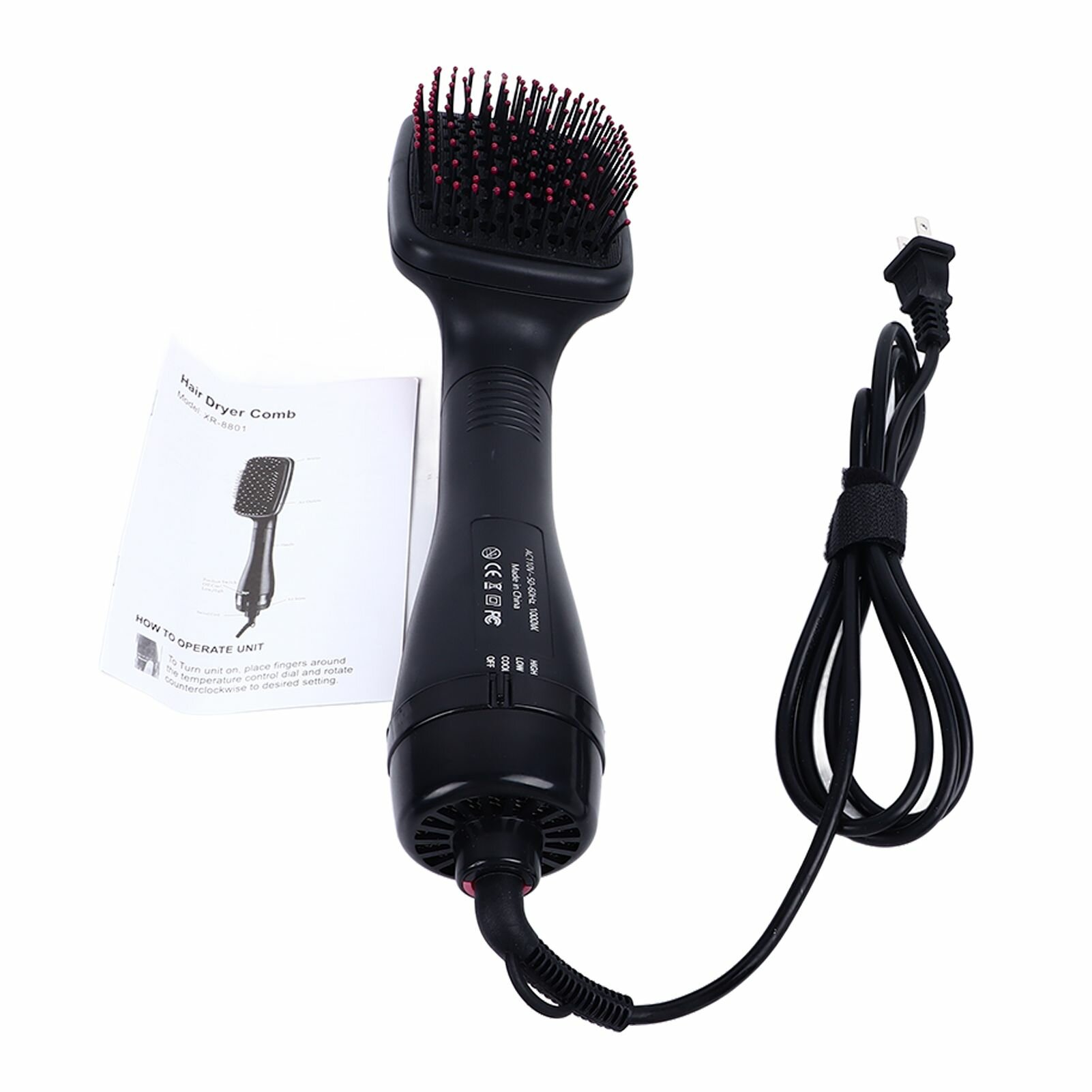 Фен-щетка 2 в 1, фен-выпрямитель для волос 1000 Вт, фен-расческа, нагревательный инструмент для укладки, розовый, легкий