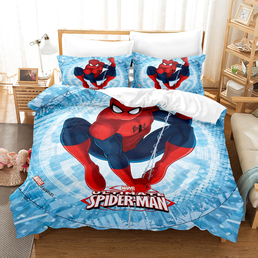 Комплект постельного белья из трех предметов с цифровой печатью «Человек-паук» для мальчиков с героями комиксов Marvel разных размеров