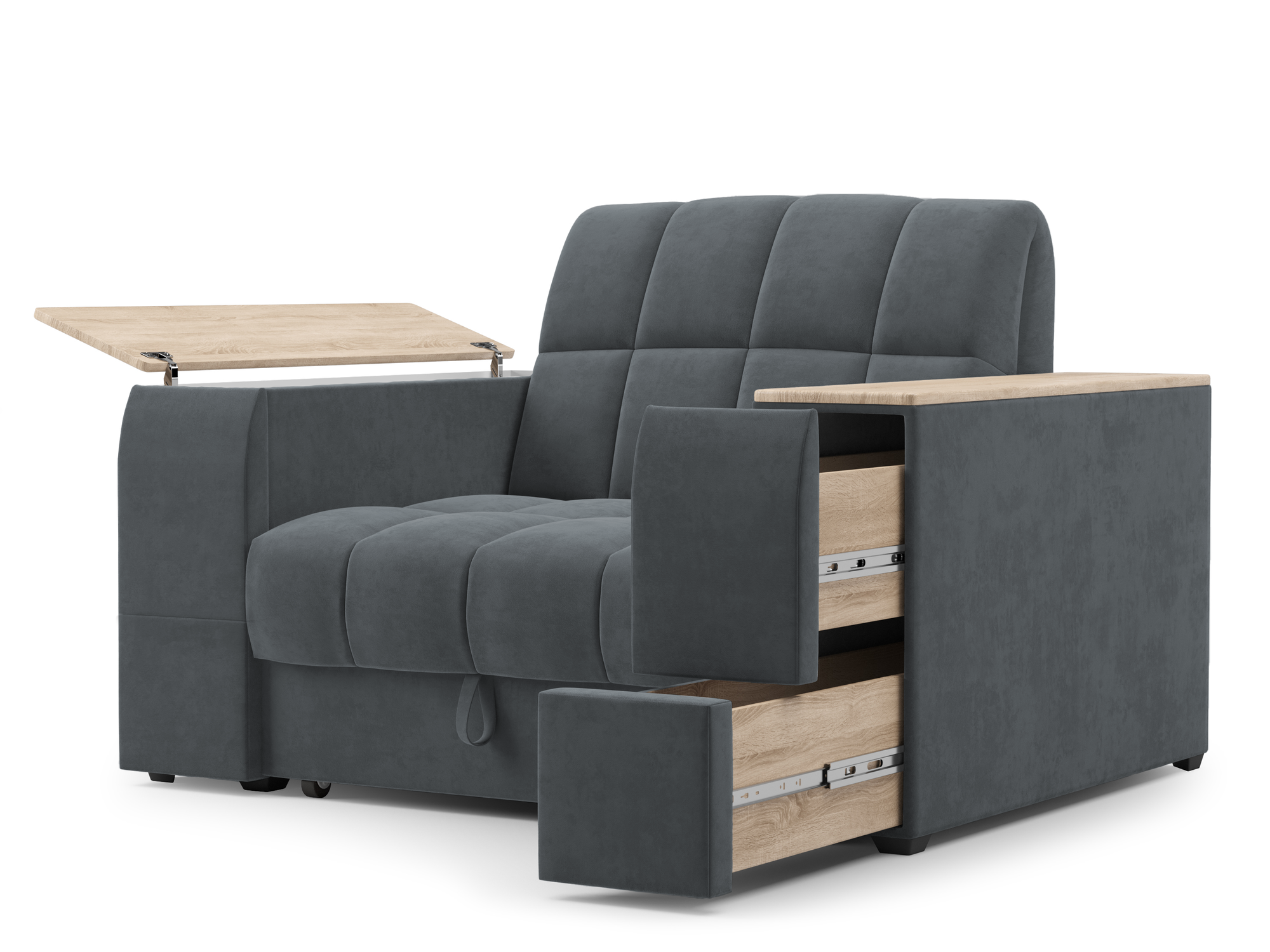 Кресло-кровать Флай, аккордеон, в подлокотниках короб+ящики, 80*200 с ортопедическим основанием, съемный чехол, велюр.