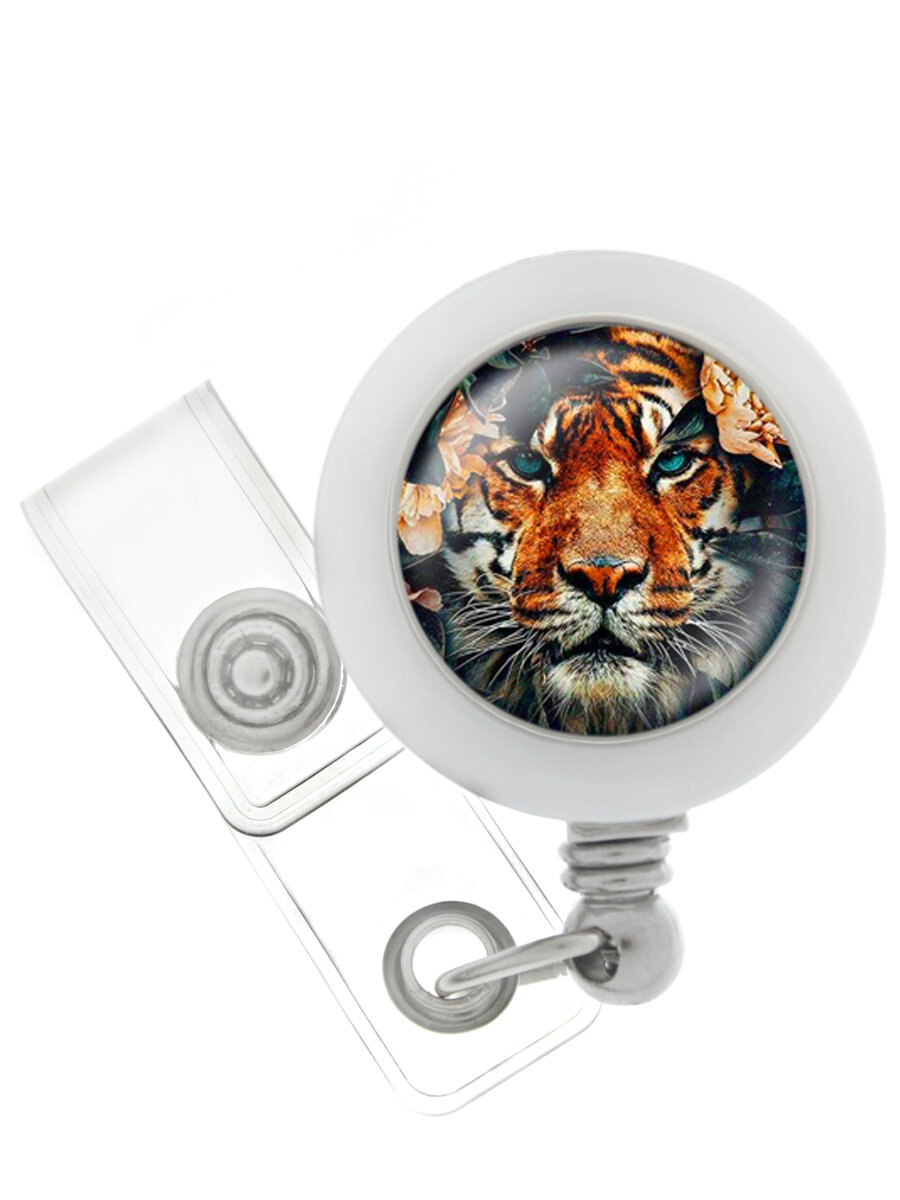 Держатель TINA BOLOTINA , для бейджа, с ретрактором, серебристый, тигр