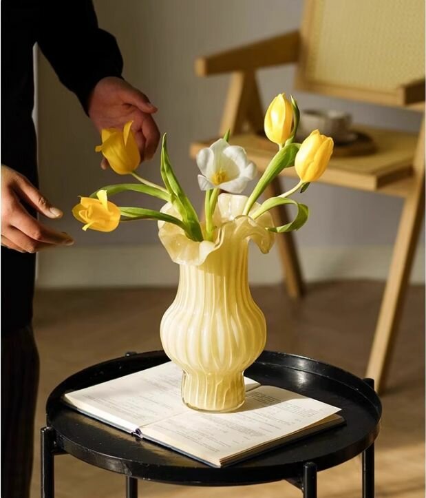 Ваза "Французская плиссированная ваза", 26 см , Стекло, 1 шт，MAODOU