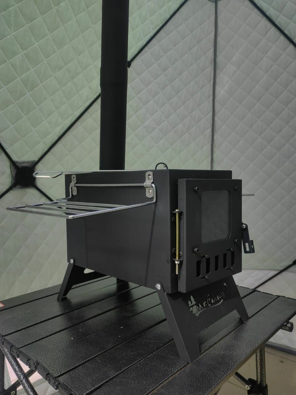 Печка походная, отопительная для палатки, с огнеупорным стеклом