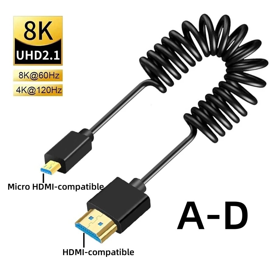 Спиральный HDMI A-D кабель, Model1
