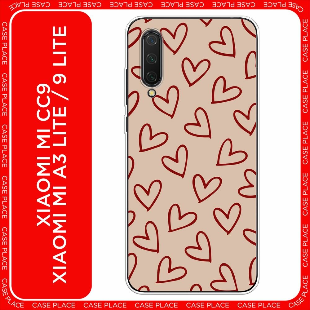 Чехол на Xiaomi Mi CC9/A3 Lite/9 Lite / Сяоми Mi CC9/A3 Lite/9 Lite с принтом "Little hearts doodles 1 - 14 февраля"