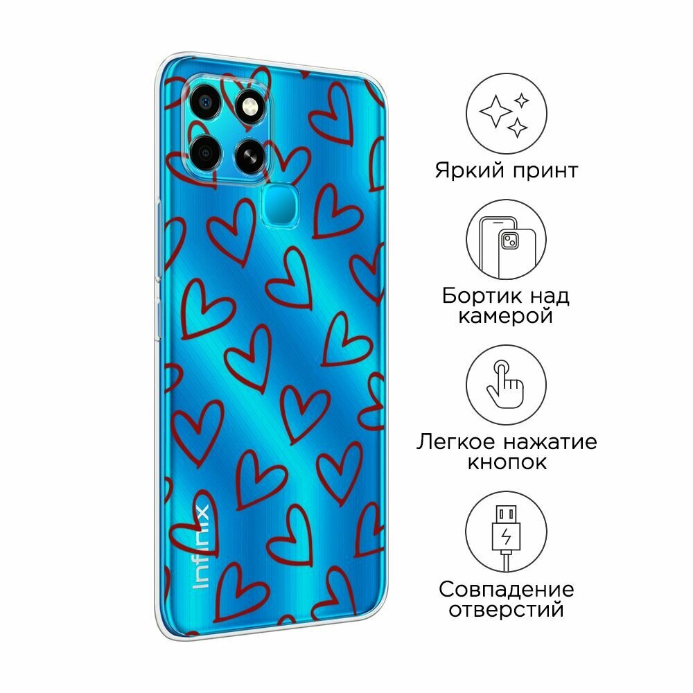 Чехол на Infinix Smart 6 / Инфиникс Смарт 6 с принтом "Little hearts doodles 2 - 14 февраля", прозрачный — фото 1