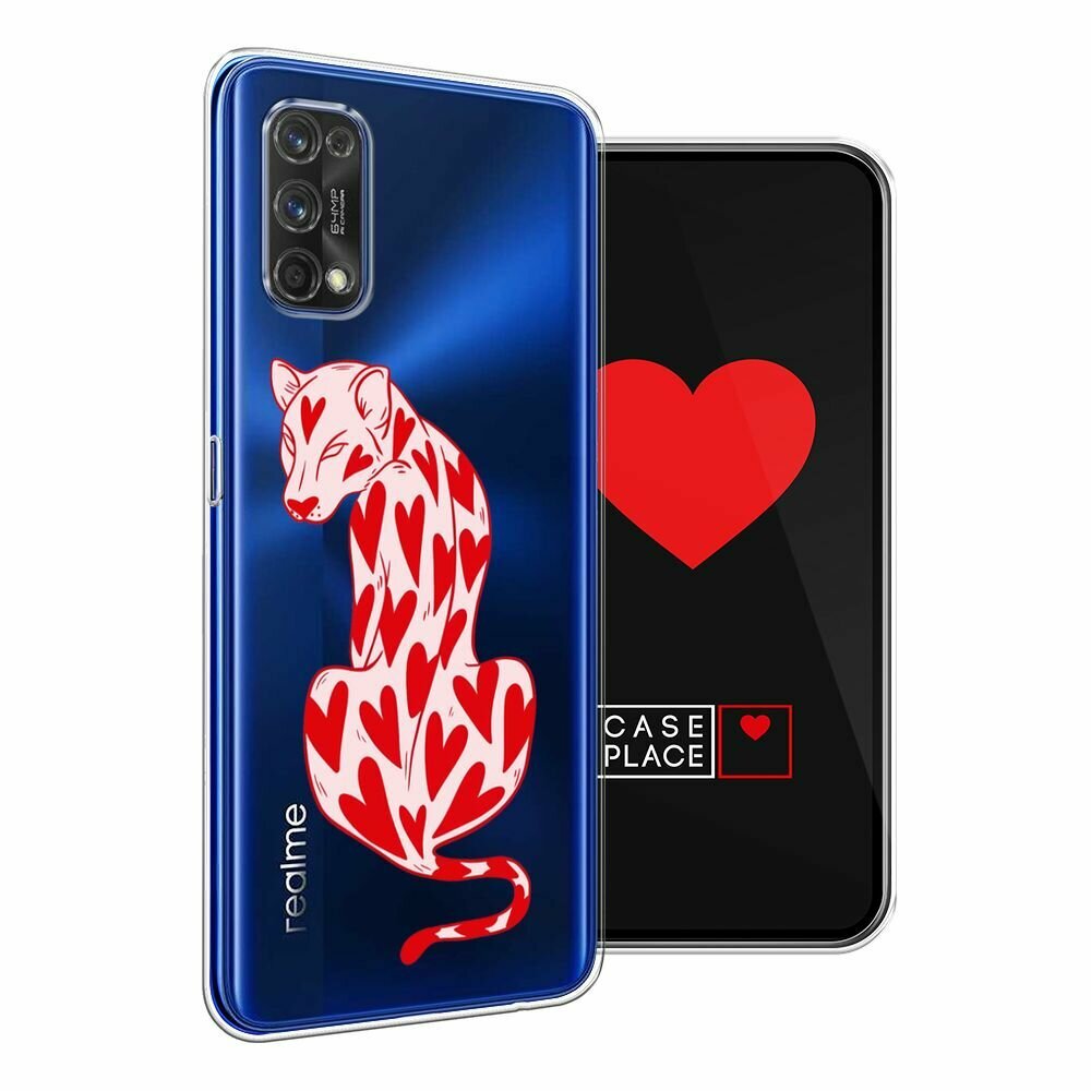 Чехол на Realme 7 Pro / Реалми 7 Про с принтом "Heart panther 2 - 14 февраля", прозрачный — фото 1