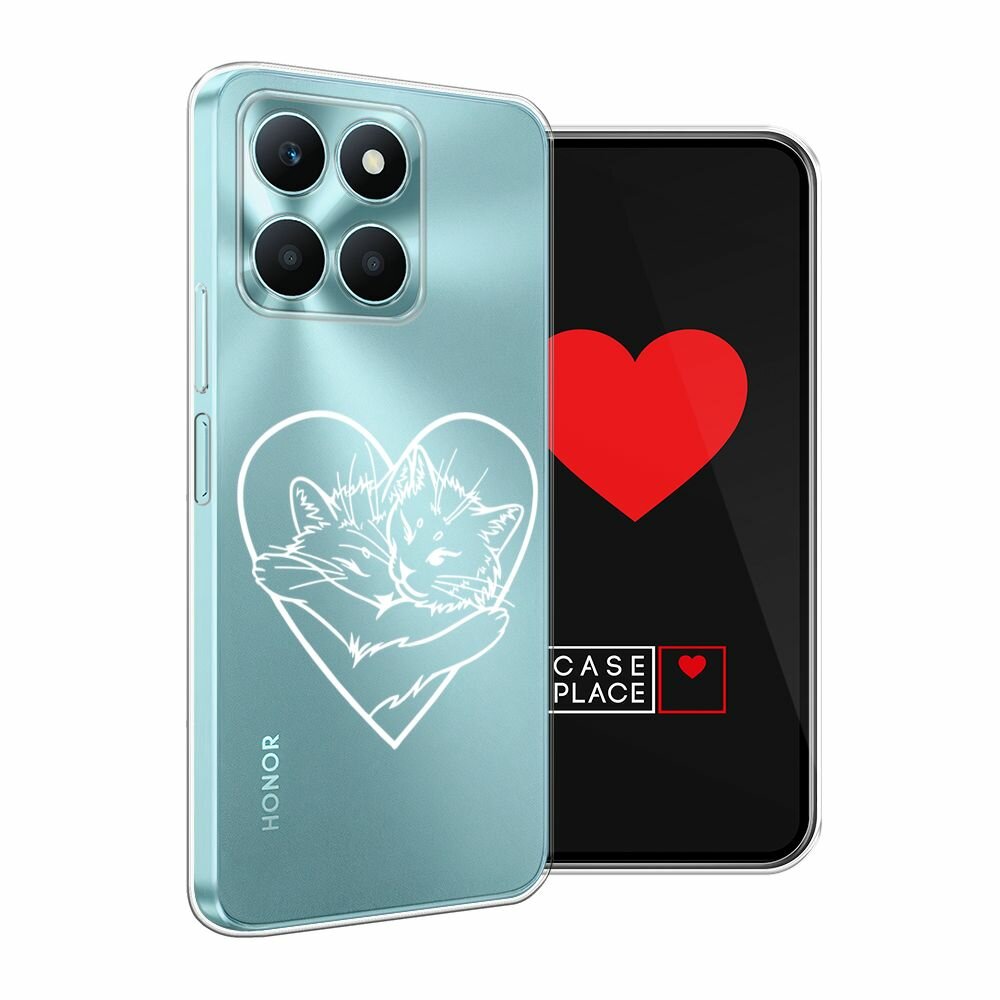 Чехол на Honor X6A / Хонор X6A с принтом "Влюблённые котики рисунок 2 - 14 февраля", прозрачный — фото 1