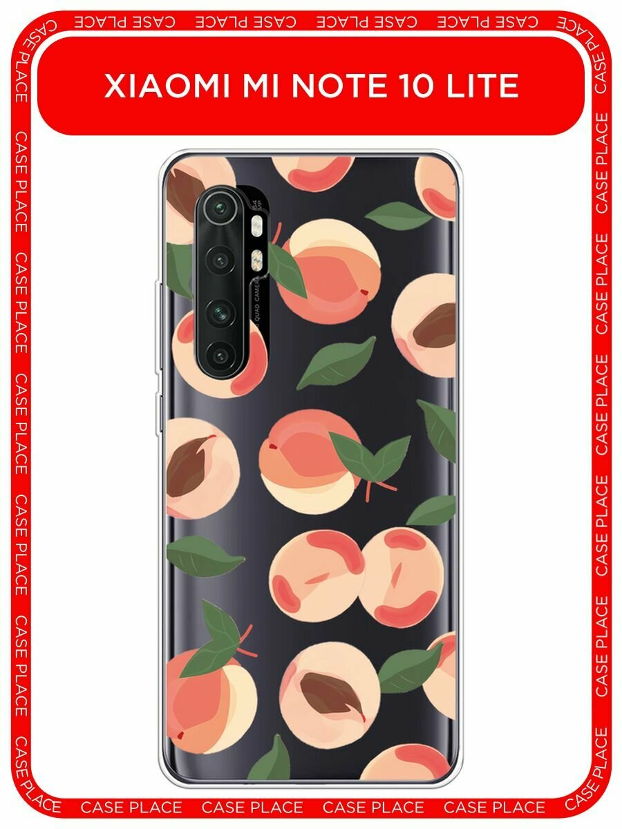 Чехол на Xiaomi Mi Note 10 lite / Сяоми Ми Нот 10 лайт с принтом "Нежные персики паттерн 2", прозрачный