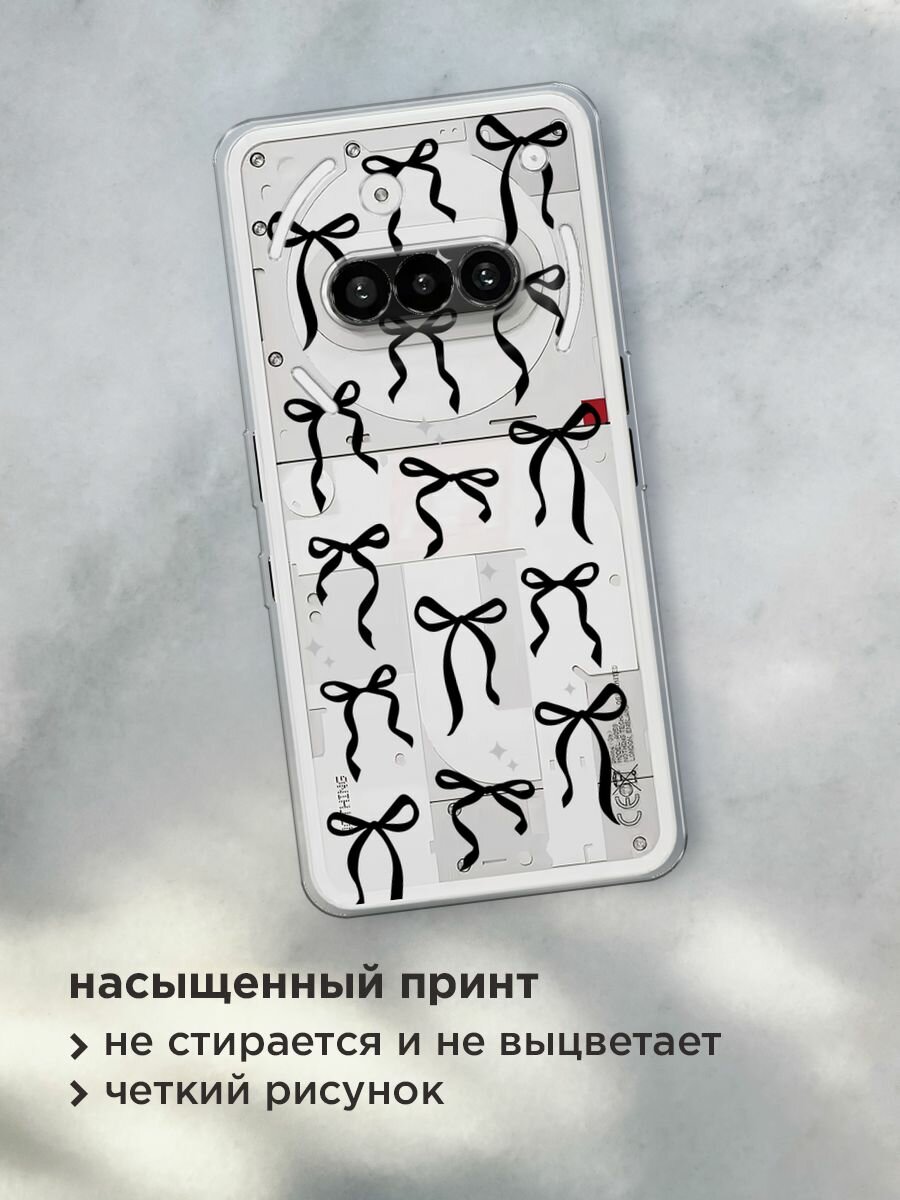 Чехол на Nothing Phone 3a / Нотинг Фон 3а с принтом "Black bows", прозрачный — фото 1