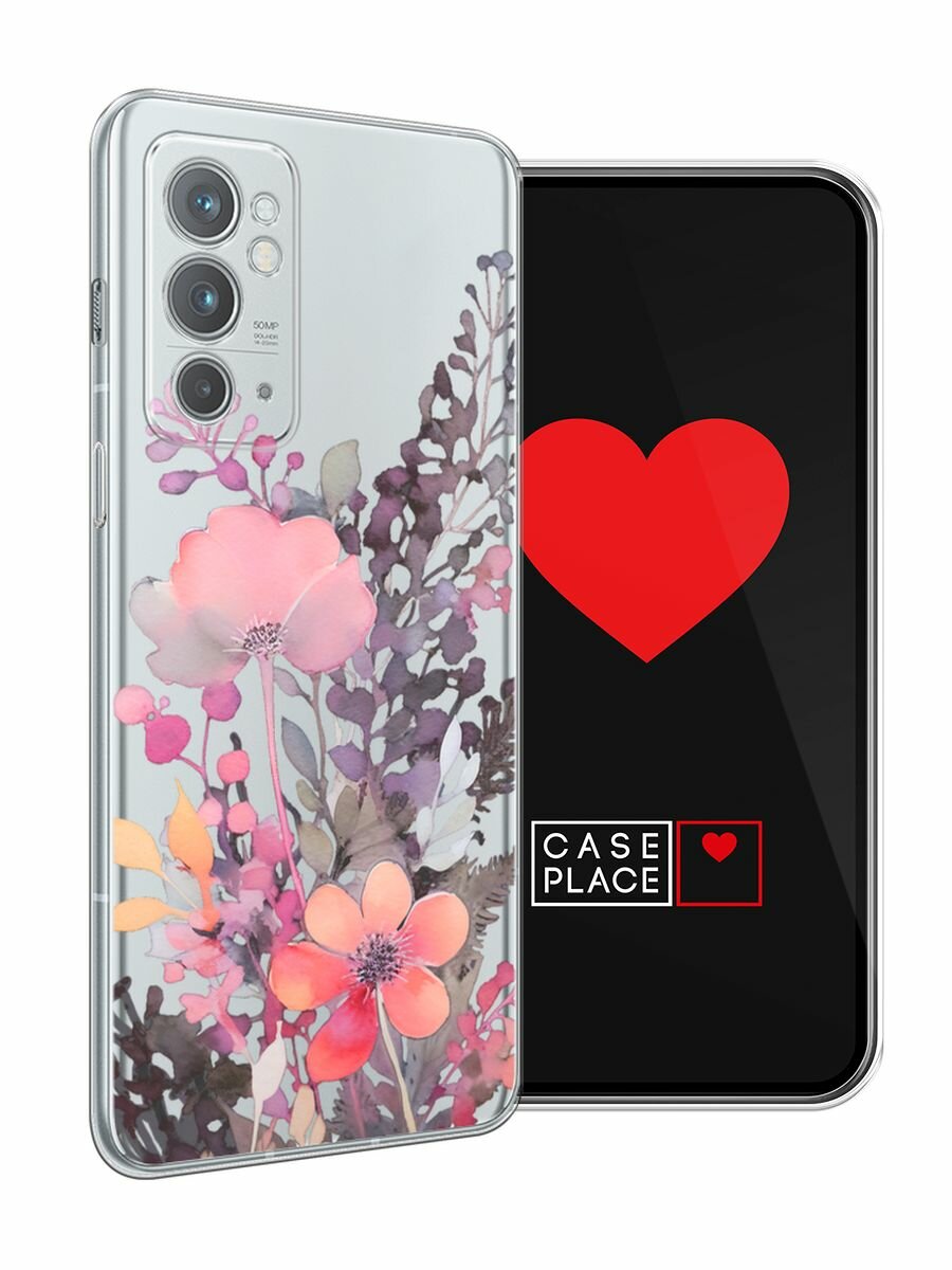 Чехол на OnePlus 9RT / ВанПлас 9RT с принтом "Лиловые полевые цветы", прозрачный — фото 1