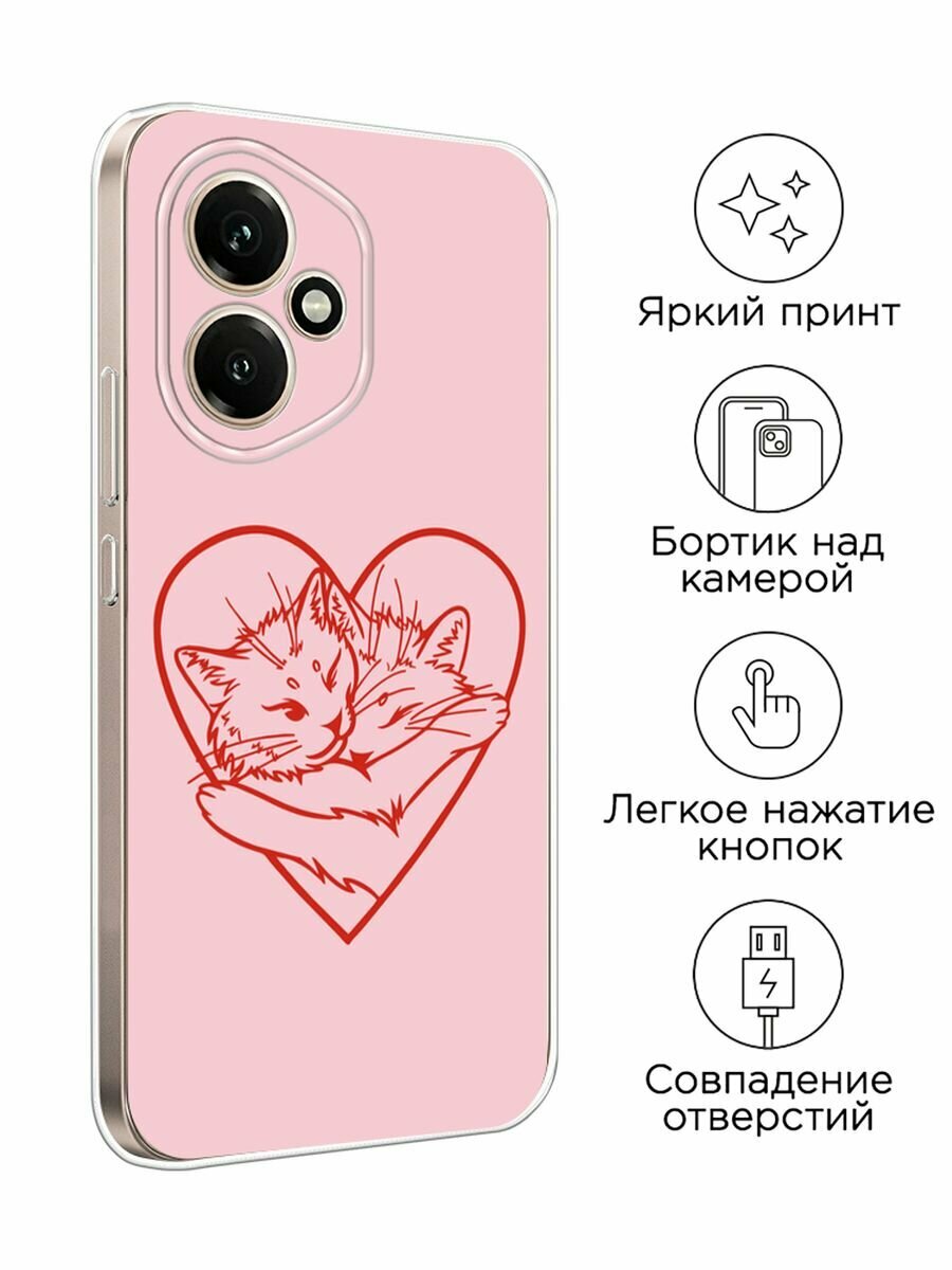 Чехол на Honor 400 / Хонор 400 с принтом "Влюблённые котики рисунок 1 - 14 февраля" — фото 1