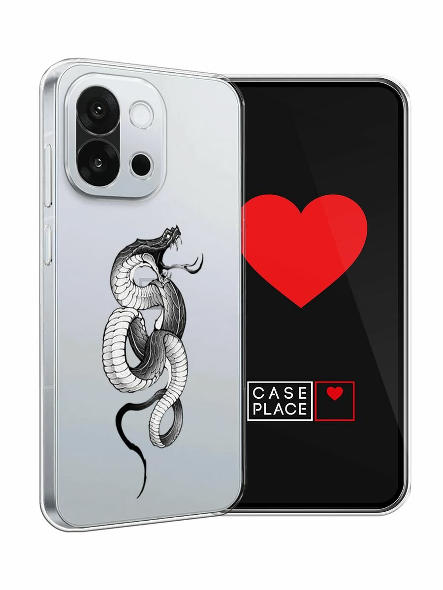 Чехол на OnePlus 13T / Ван Плас 13Т с принтом Монохромная змея рисунок, прозрачный — фото 1