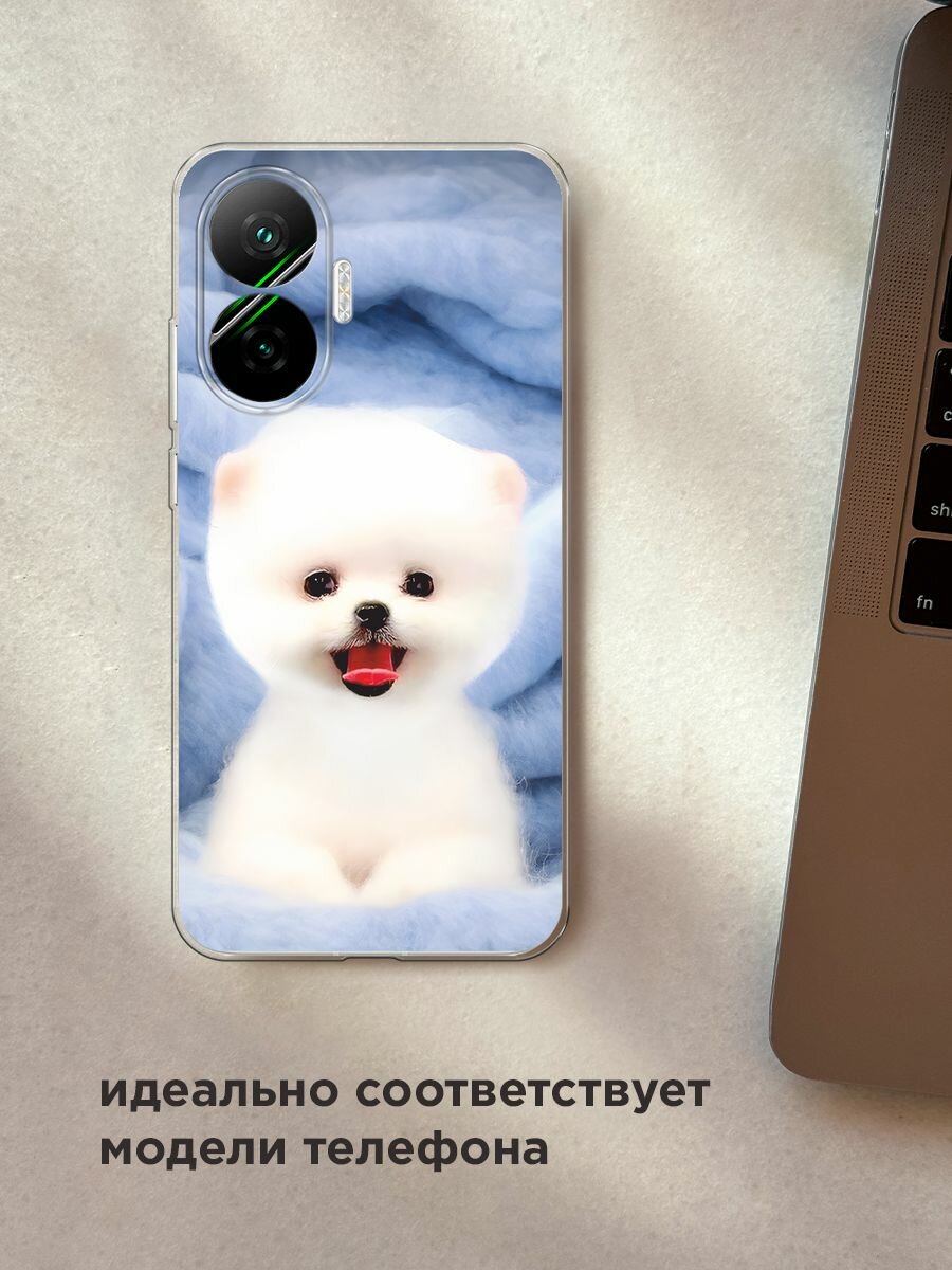 Силиконовый чехол на Poco F7 / Поко F7 с принтом Белый пёсик — фото 1