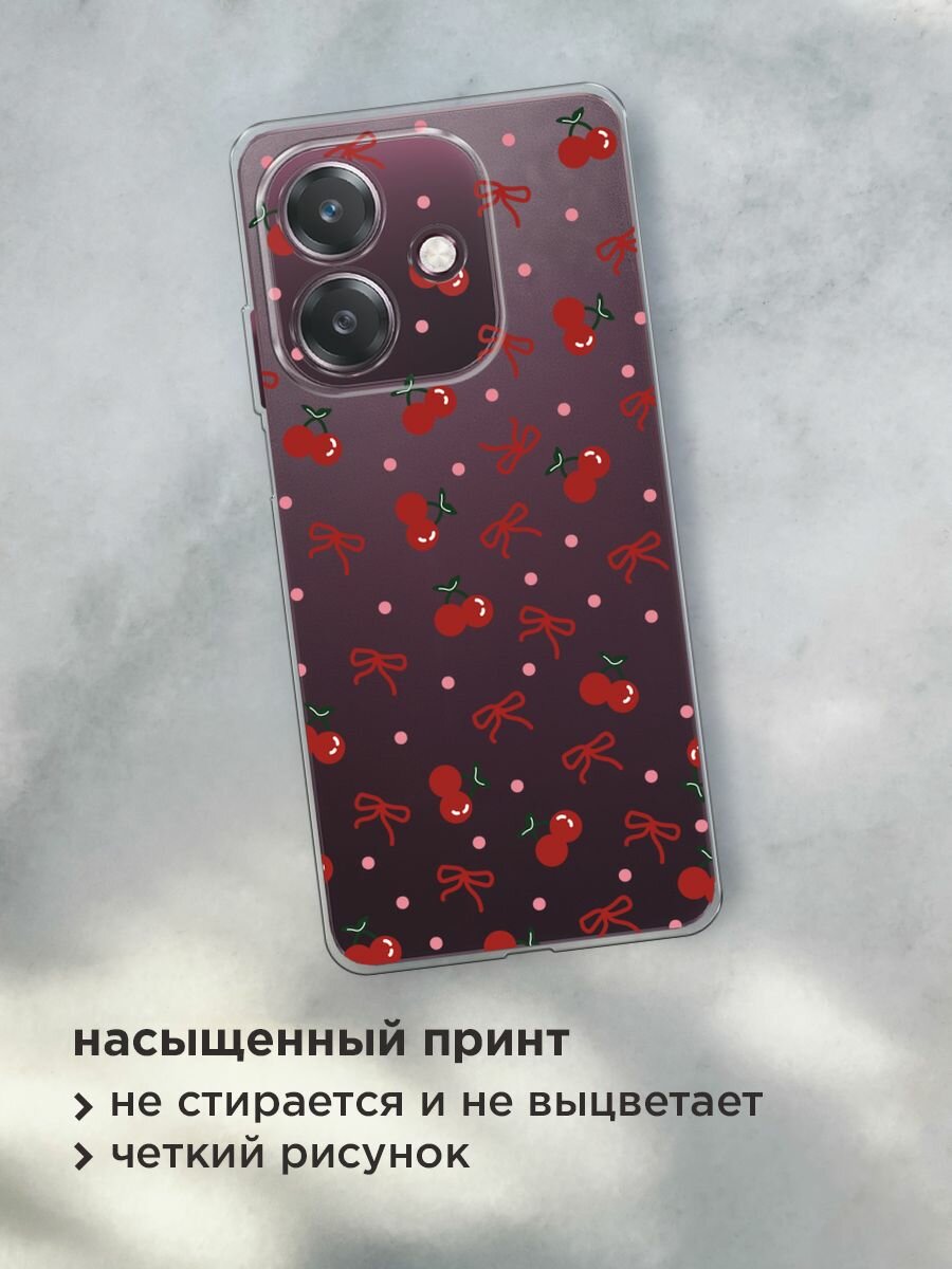 Чехол на Oppo A3/A3x / Оппо А3/A3x с принтом "Вишни и ленточки", прозрачный — фото 1
