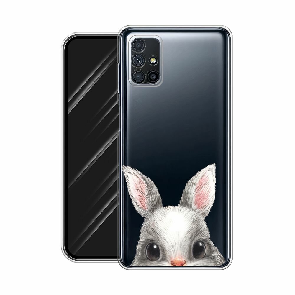 Чехол на Samsung Galaxy M31s / Самсунг Галакси M31s с принтом "Карандашный кролик 2 - 8 марта", прозрачный — фото 1