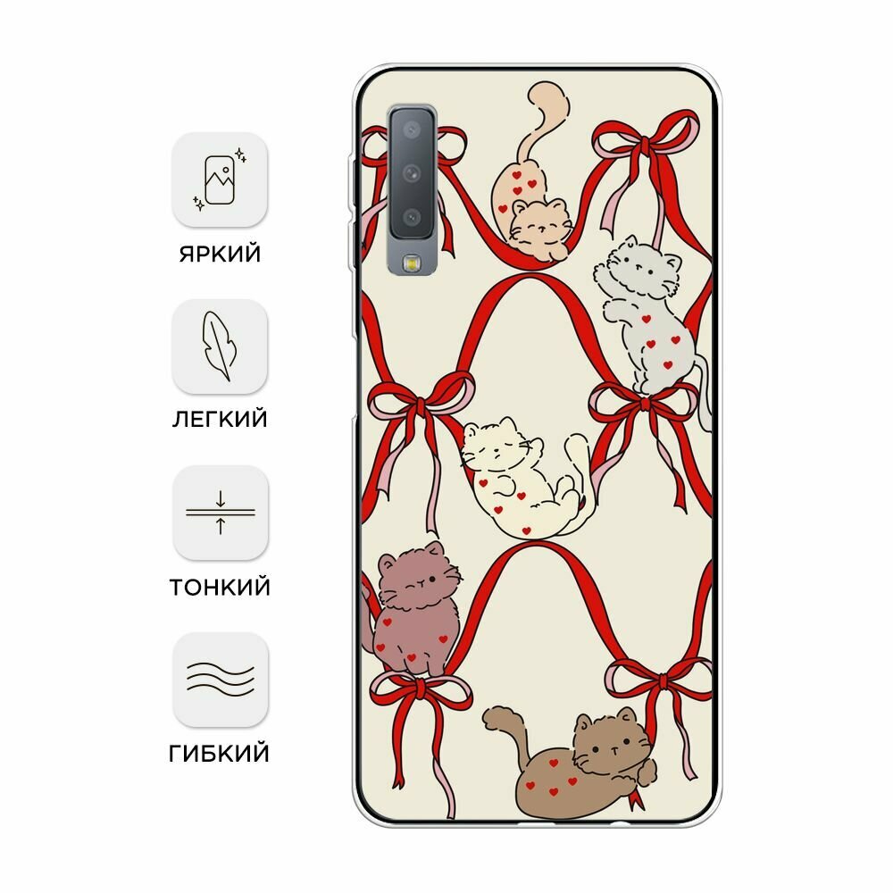 Чехол на Samsung Galaxy A7 2018 / Самсунг Галакси А7 2018 с принтом "Котики в ленточках 1" — фото 1
