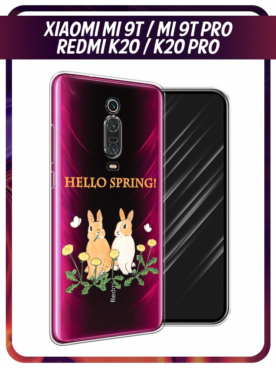 Чехол на Xiaomi Redmi K20/K20 Pro/Mi 9T/9T Pro / Сяоми Редми К20/K20 Pro/Mi 9T с принтом "Весенние кролики", прозрачный