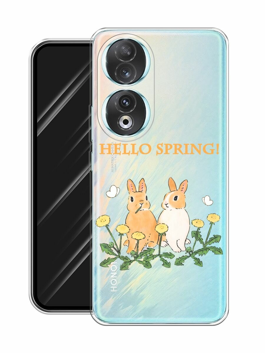 Чехол на Honor 90 / Хонор 90 с принтом "Весенние кролики", прозрачный — фото 1