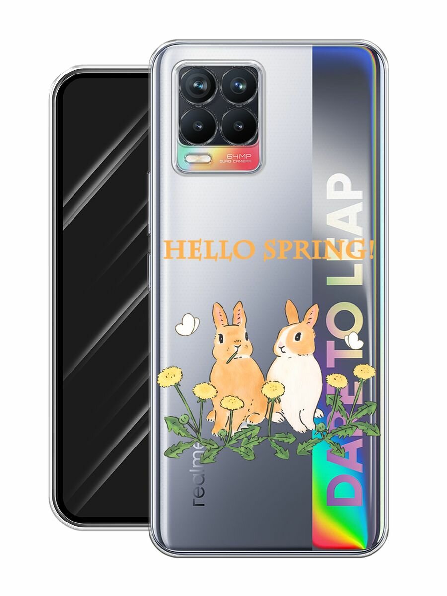 Чехол на Realme 8/8 Pro / Реалми 8/8 Про с принтом "Весенние кролики", прозрачный — фото 1