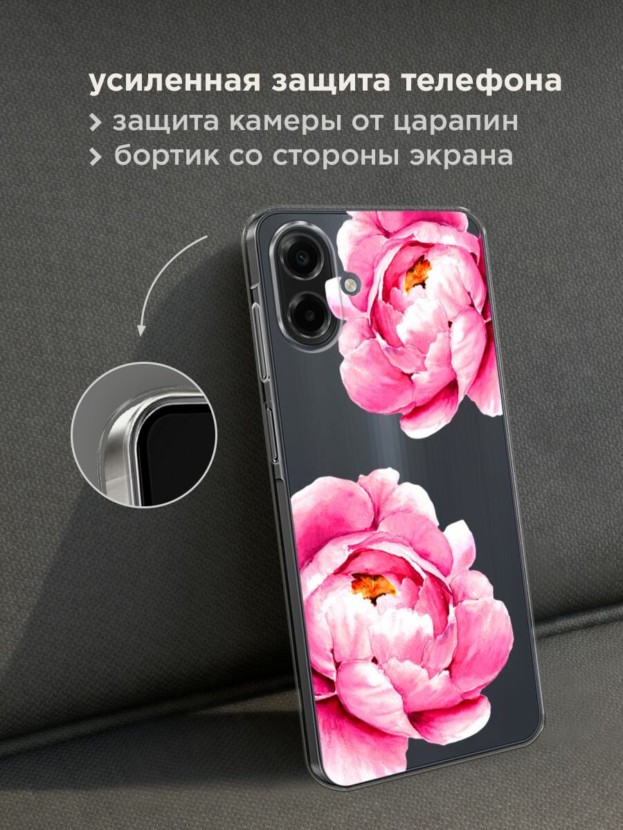 Чехол на Samsung Galaxy A07 / Самсунг А07 с принтом "Open peonies", прозрачный — фото 1