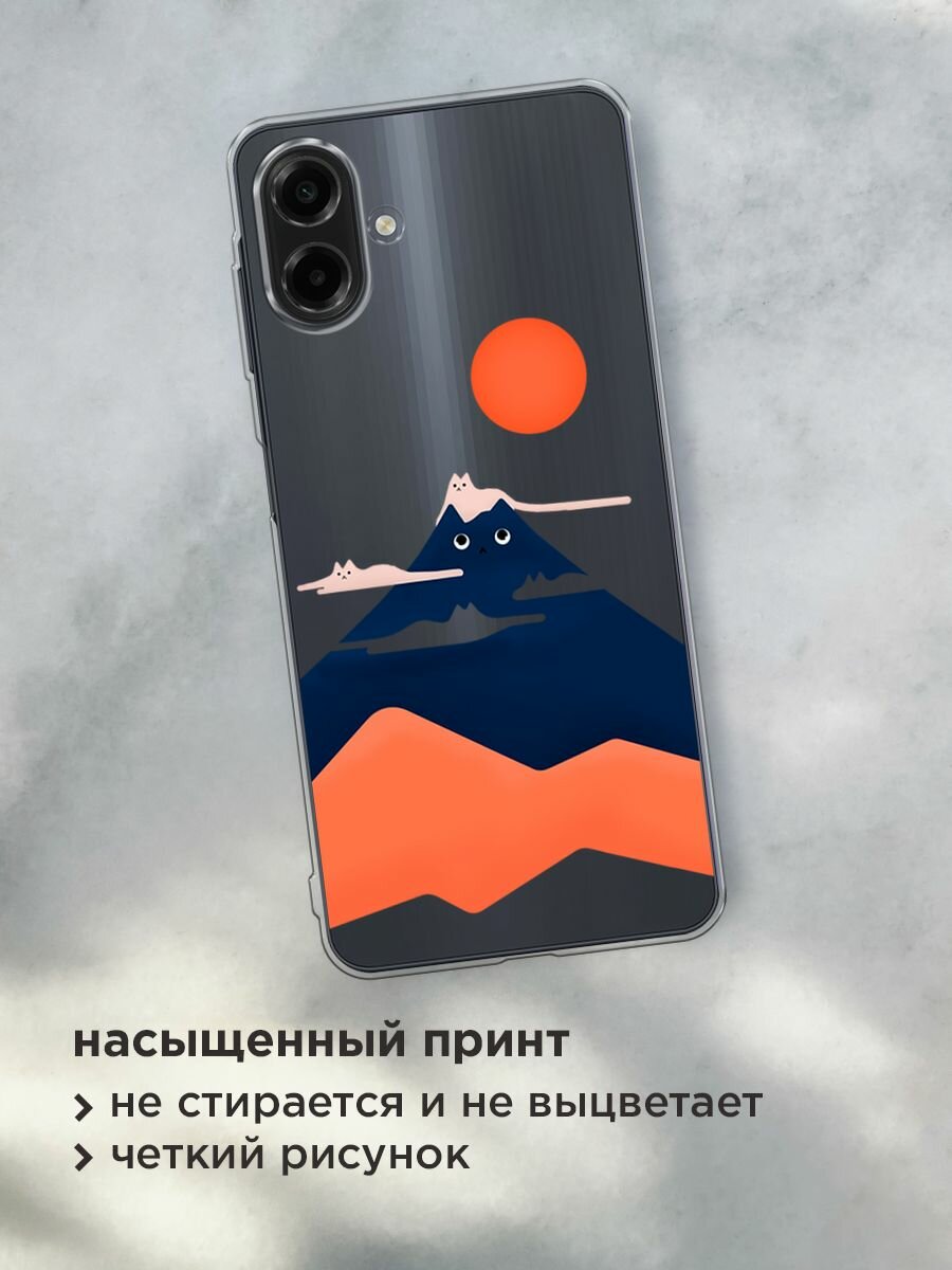 Чехол на Samsung Galaxy A07/A08 / Самсунг А07/А08 с принтом "Кот-гора", прозрачный — фото 1