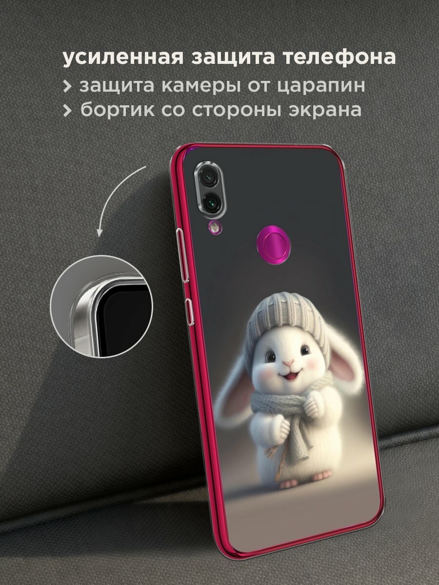 Чехол на Xiaomi Redmi Note 7 / Сяоми Редми Нот 7 с принтом "Белый крольчонок в шапке" — фото 1