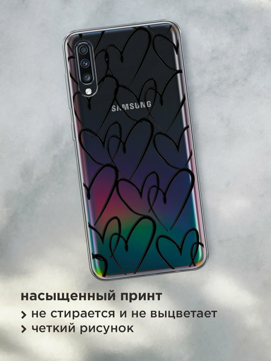 Чехол на Samsung Galaxy A70 / Самсунг Галакси А70 с принтом "Hearts doodle black 1" — фото 1